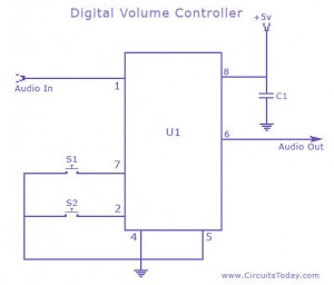 Volume Control Circuit Schematic using DS 1669 Potentiometer IC