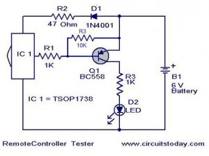 Remote Control Tester Circuit using Infra red sensor IC TSOP 1738