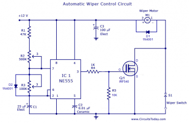 Automatic Wiper Control Circuit using NE 555 IC