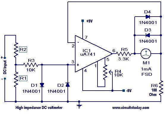 High impedance DC voltmeter. High impedance DC voltmeter.