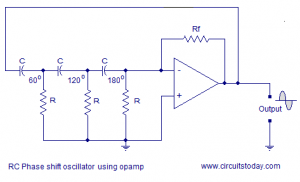 Transistor phase shift oscillator. RC phase shift network and RC phase ...