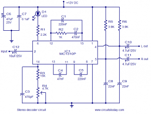 Stereo decoder circuit using MC1310P