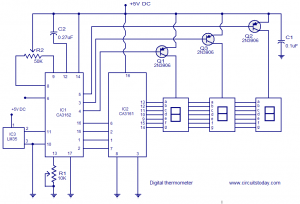 Digital thermometer circuit based on CA3162 ,CA3162 and LM35.