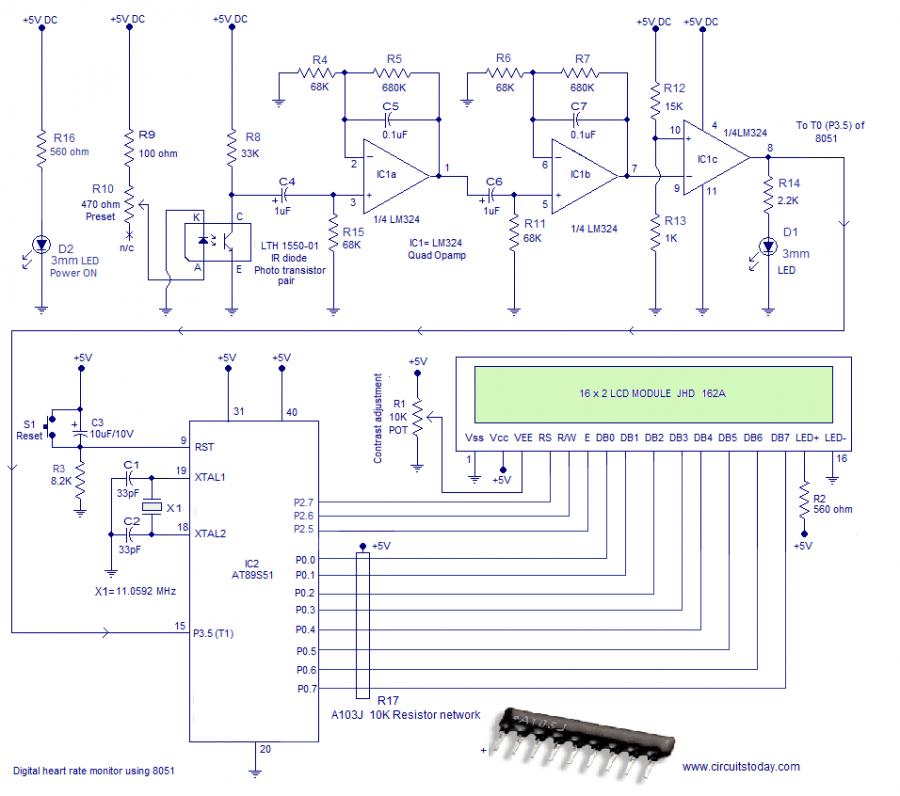 Heart rate monitor using 8051 microcontroller .measures the heart rate ...