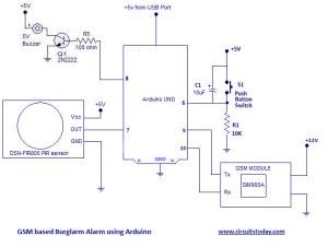 Arduino Burglar Alarm using PIR Sensor with SMS Alarm