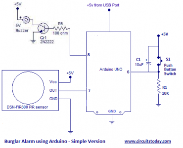 Arduino Burglar Alarm using PIR Sensor with SMS Alarm